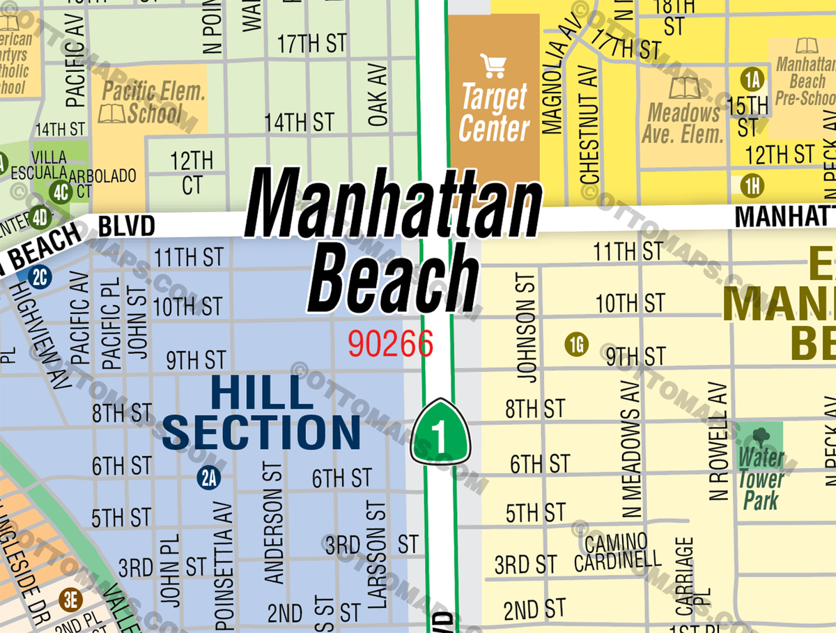 Manhattan Beach Map, Los Angeles County, CA - FILES - PDF and AI Files ...