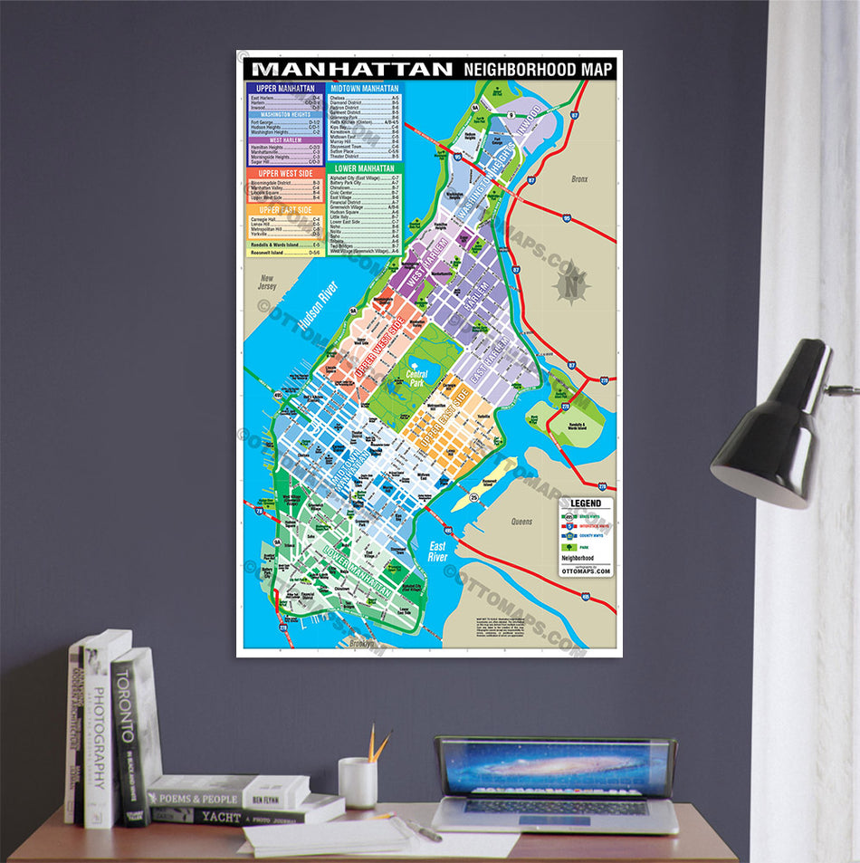 Manhattan Neighborhood Map (no zip codes), New York, NY - POSTER PRINT ...
