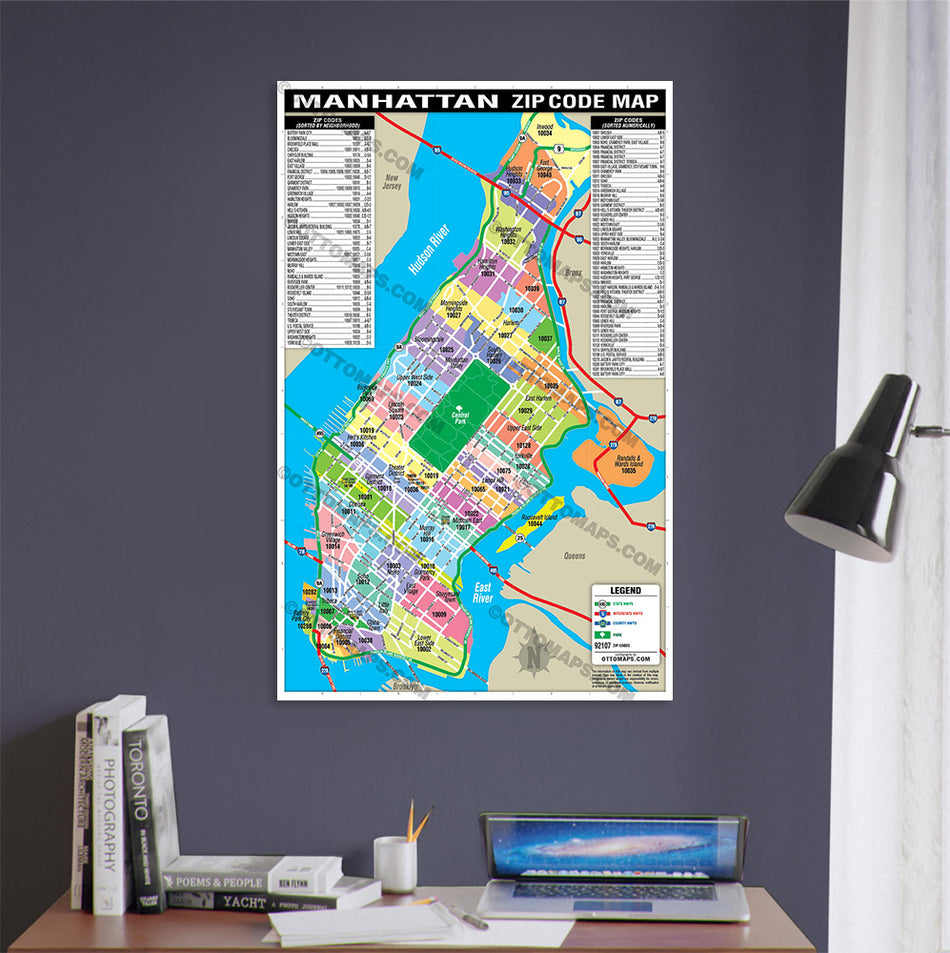 Manhattan Zip Code Map - Zip Codes colorized - POSTER PRINTS – Otto Maps