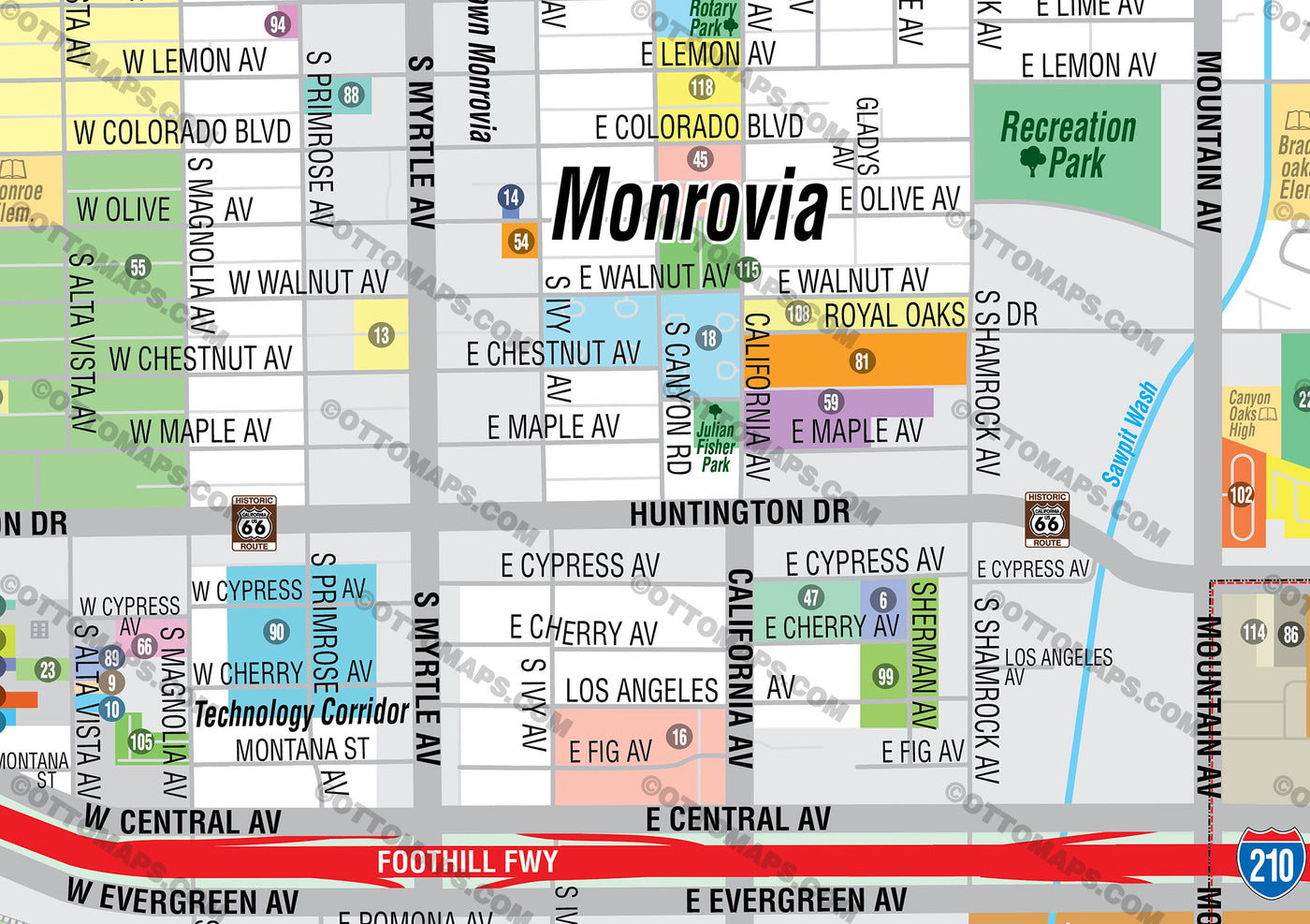 Monrovia Map - Los Angeles County, CA – Otto Maps