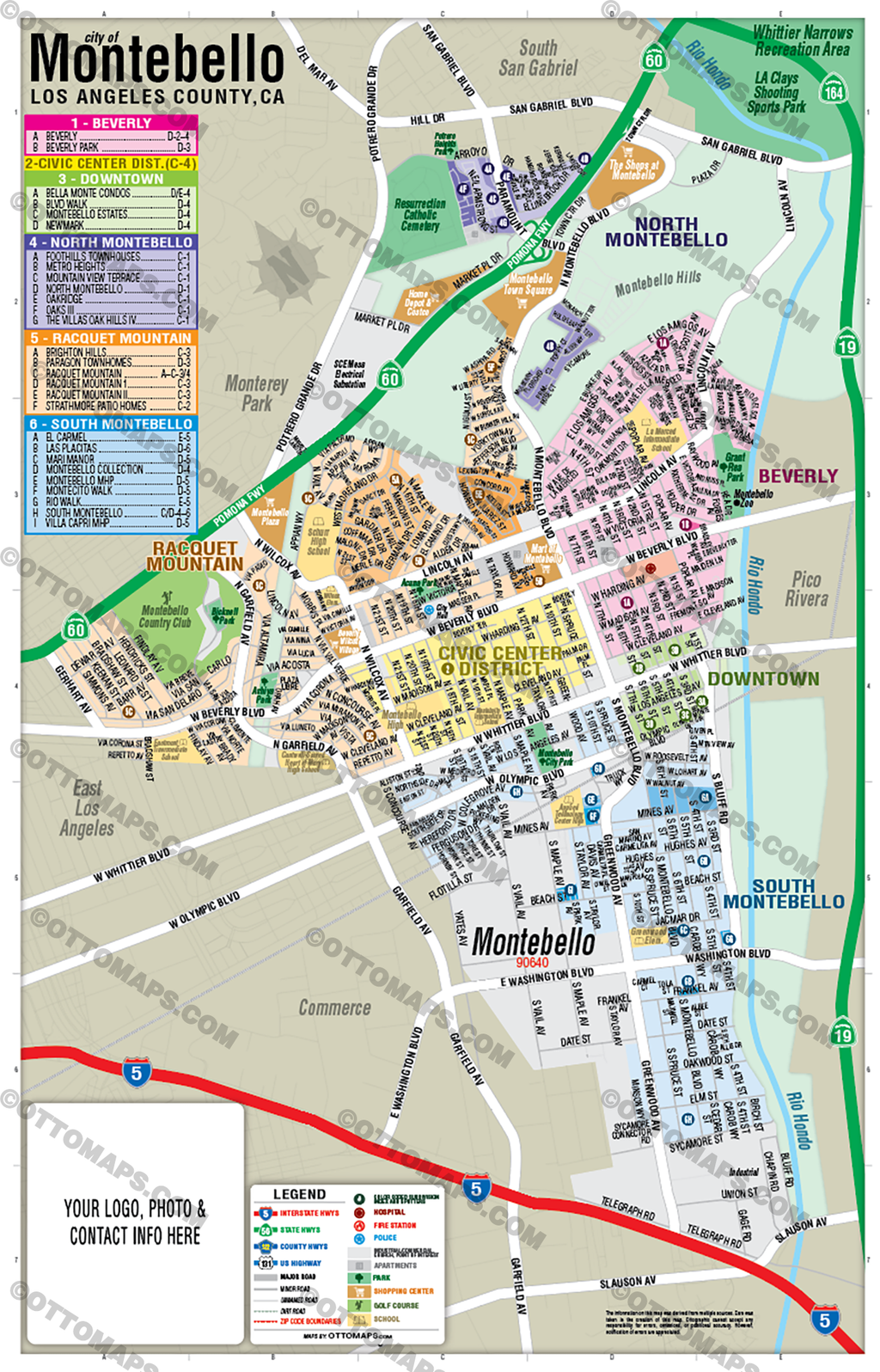 Montebello Map, Los Angeles County, CA - FILES - PDF and AI, editable ...