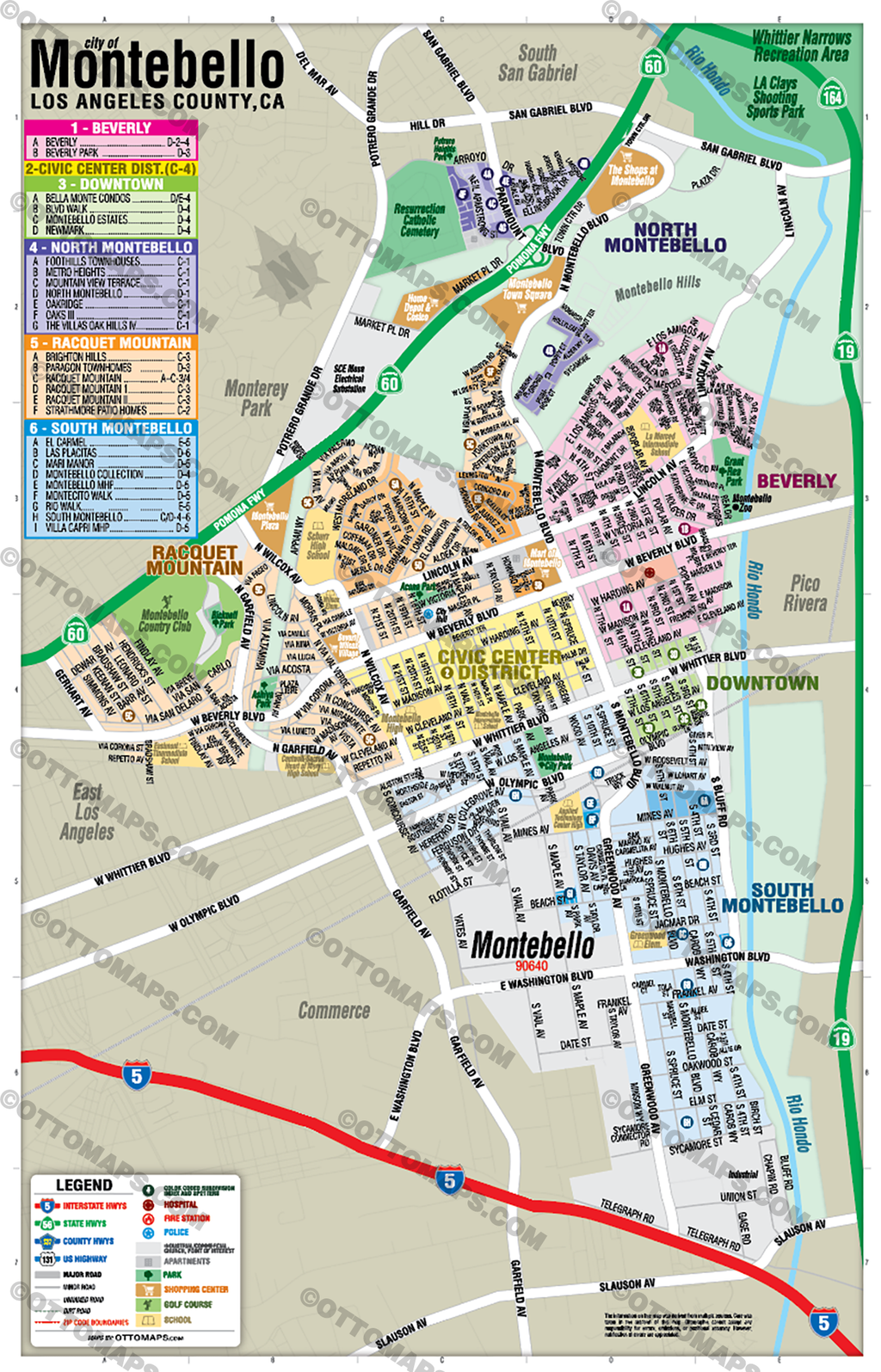 Montebello Map, Los Angeles County, CA - FILES - PDF and AI, editable ...
