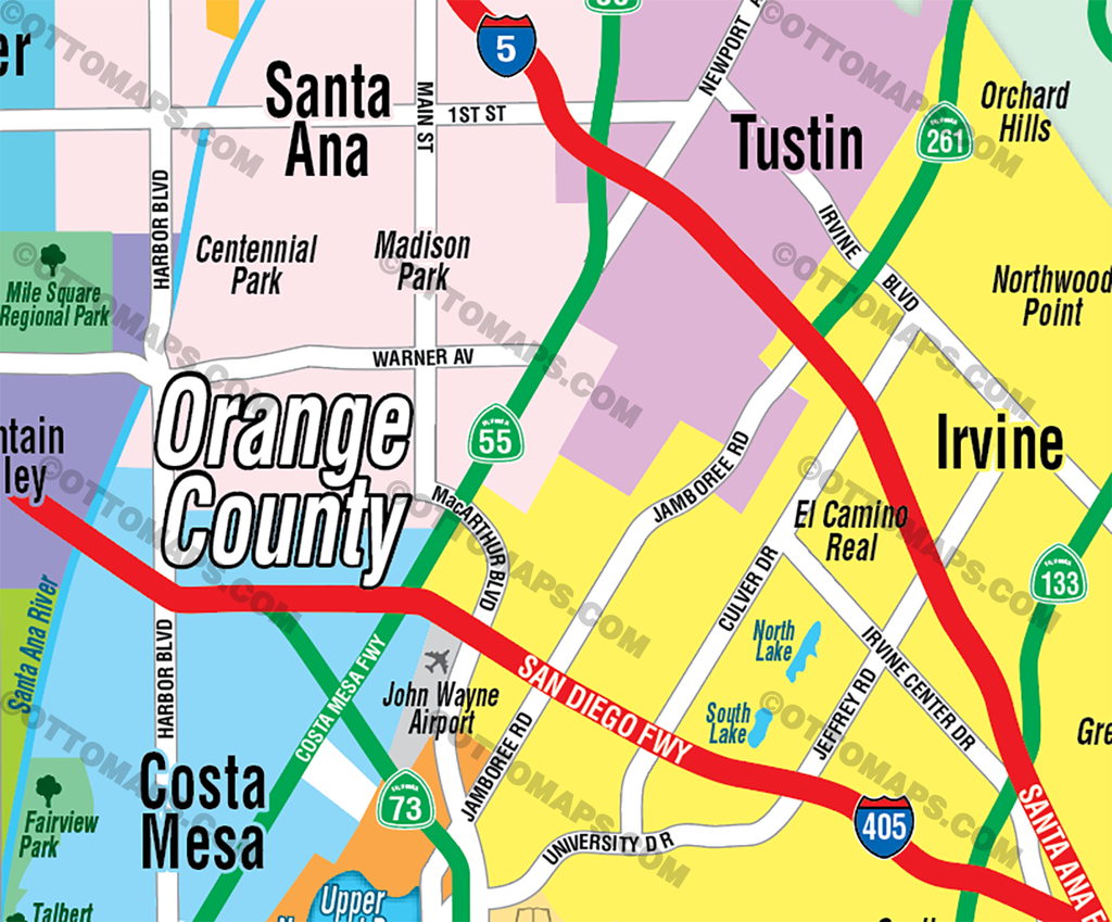 Orange County Map - No Zip Codes - FILES - PDF and AI, layered, editab ...