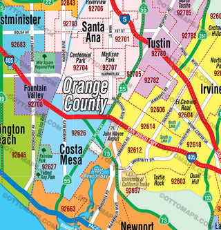 Orange County Zip Code Map - Cities colorized - FILES - PDF and AI Fil ...