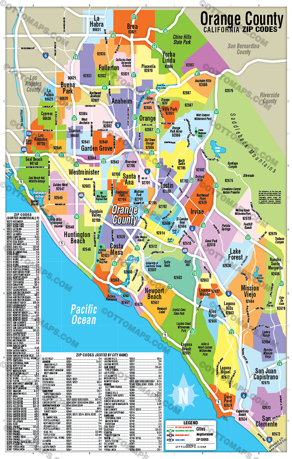 Orange County Zip Code Map - Zip Codes Colorized - POSTER PRINTS – Otto Maps