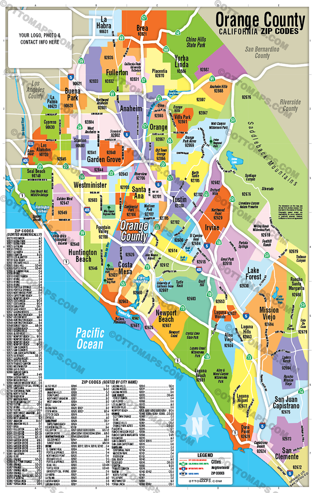 Orange County Zip Code Map - Zip Codes Colorized - FILES - PDF and AI ...