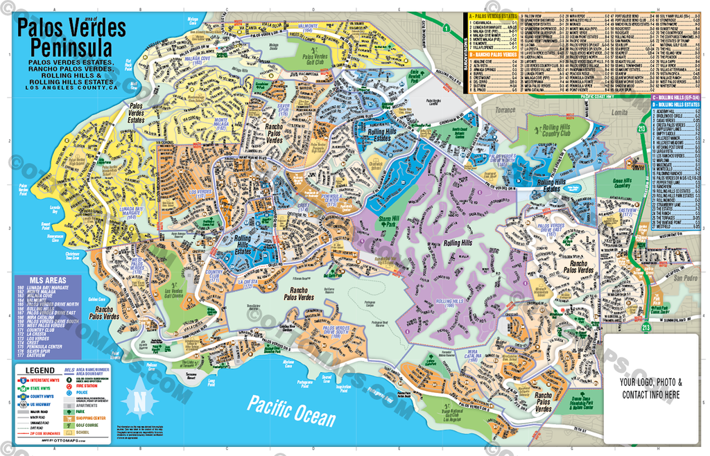 Palos Verdes Peninsula Map, LA County - FILES - PDF and AI, editable ...