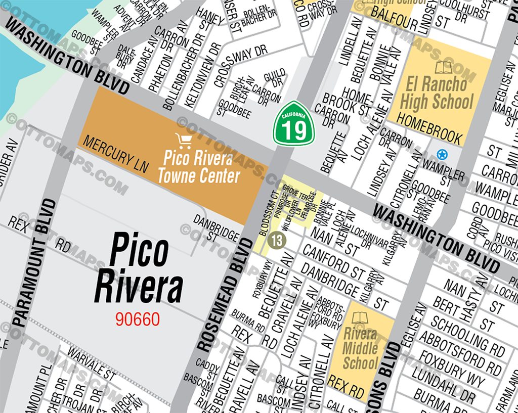 Pico Rivera Map, Los Angeles County, CA - FILES - PDF and AI, editable ...