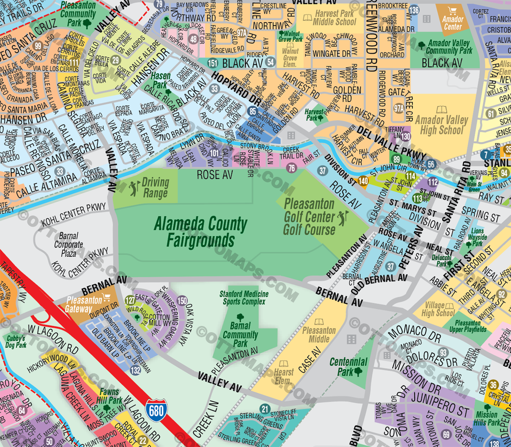 Pleasanton Map, Alameda County, CA - FILES - PDF and AI, editable, vec ...