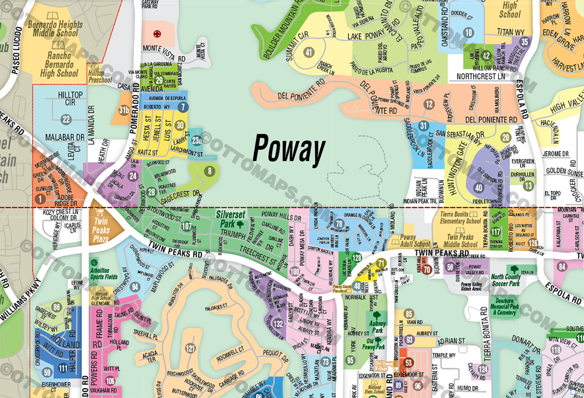 Poway Map, San Diego County, CA - FILES - PDF and AI, editable, vector ...