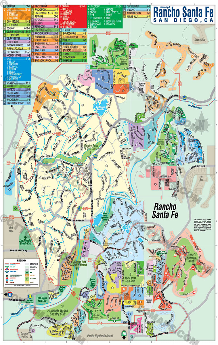 Rancho Santa Fe Map, San Diego County, CA - FILES - PDF and AI, editab ...