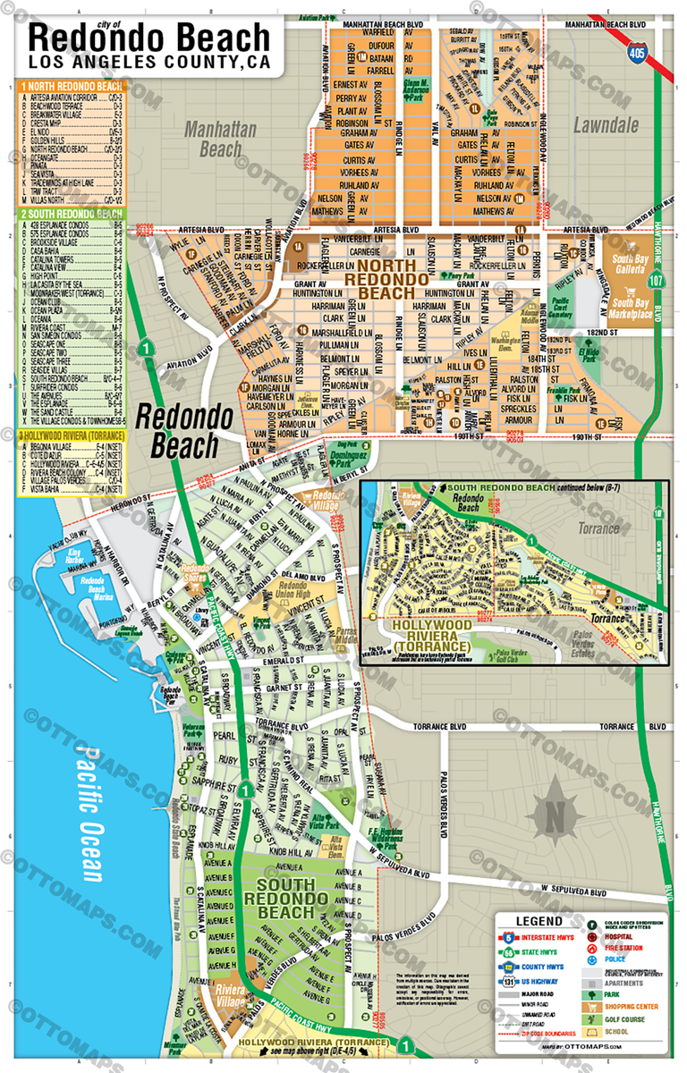 Redondo Beach Map, LA County - FILES - PDF and AI, editable, layered ...