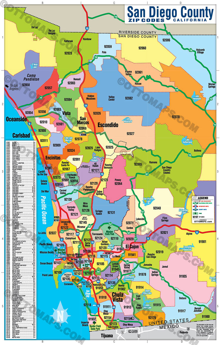 San Diego County Zip Code Map - COASTAL (Zips colorized) - FILES - PDF ...