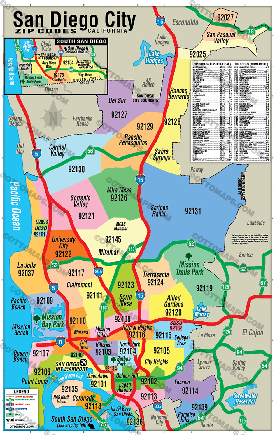 San Diego City Zip Code Map - FILES: PDF and AI, layered, vector, roya ...