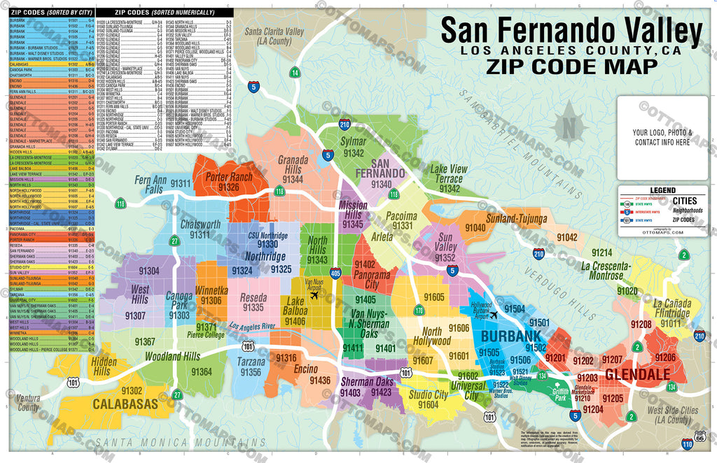 San Fernando Valley Zip Code Map - FILES - PDF and AI Files, editable ...