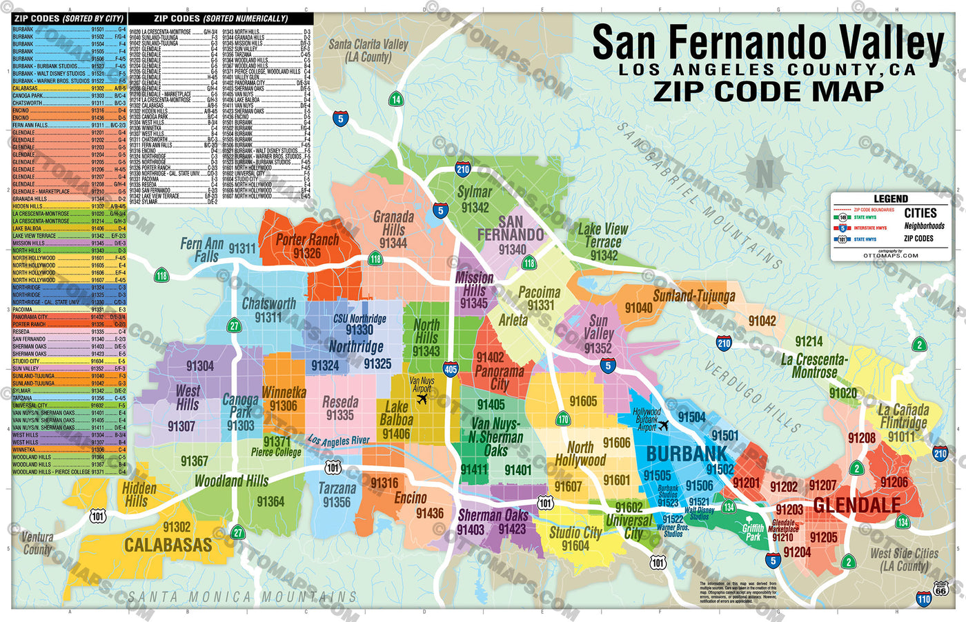 San Fernando Valley Zip Code Map - FILES - PDF and AI Files, editable, – Otto Maps