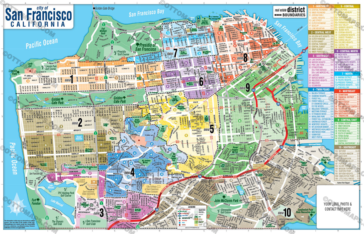 San Francisco Map with MLS Areas (Real Estate District Boundaries ...