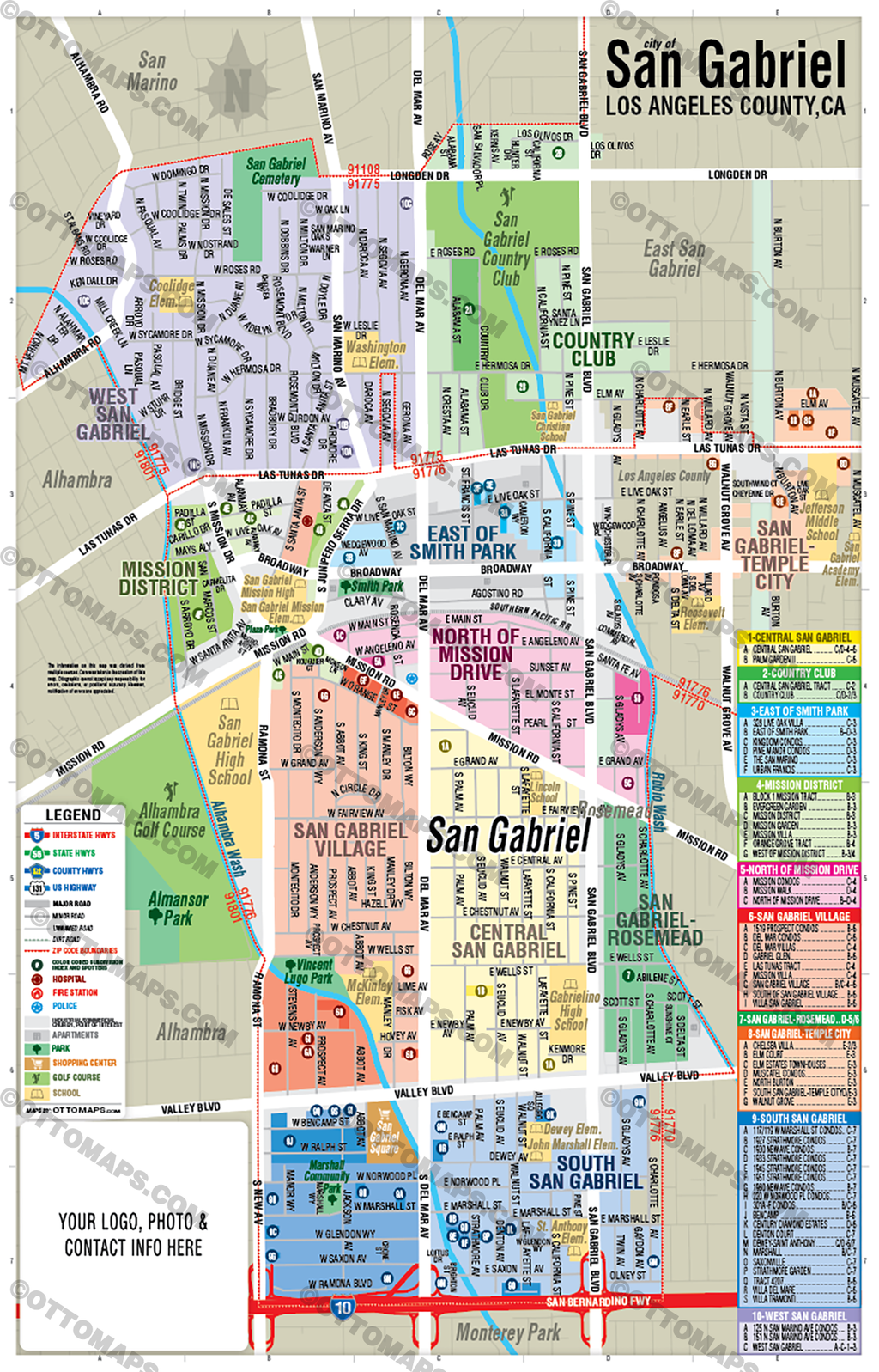 San Gabriel Map, Los Angeles County, CA - FILES - PDF and AI, editable ...