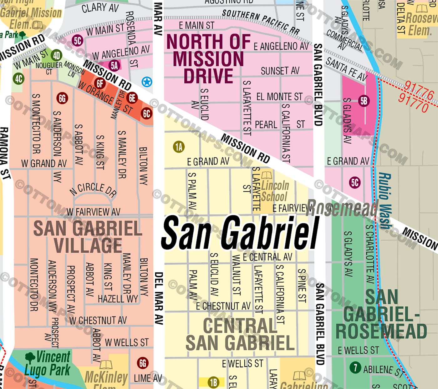 San Gabriel Map, Los Angeles County, CA – Otto Maps