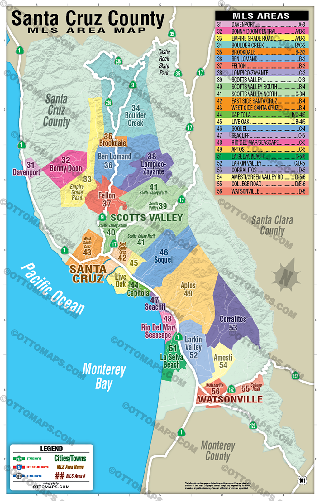 Santa Cruz County MLS Area Map - FILES - PDF and AI, editable, vector ...