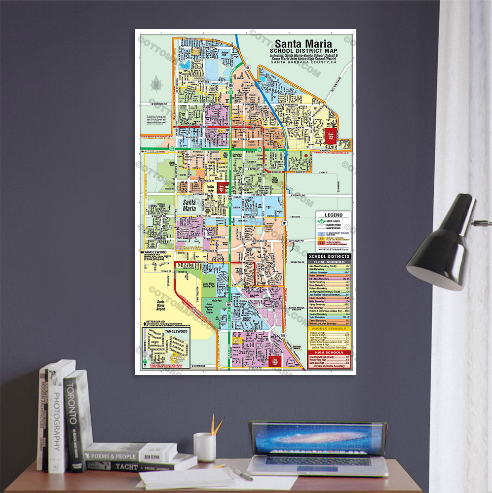 Santa Maria School District Map, Santa Barbara County, CA - POSTER PRI ...