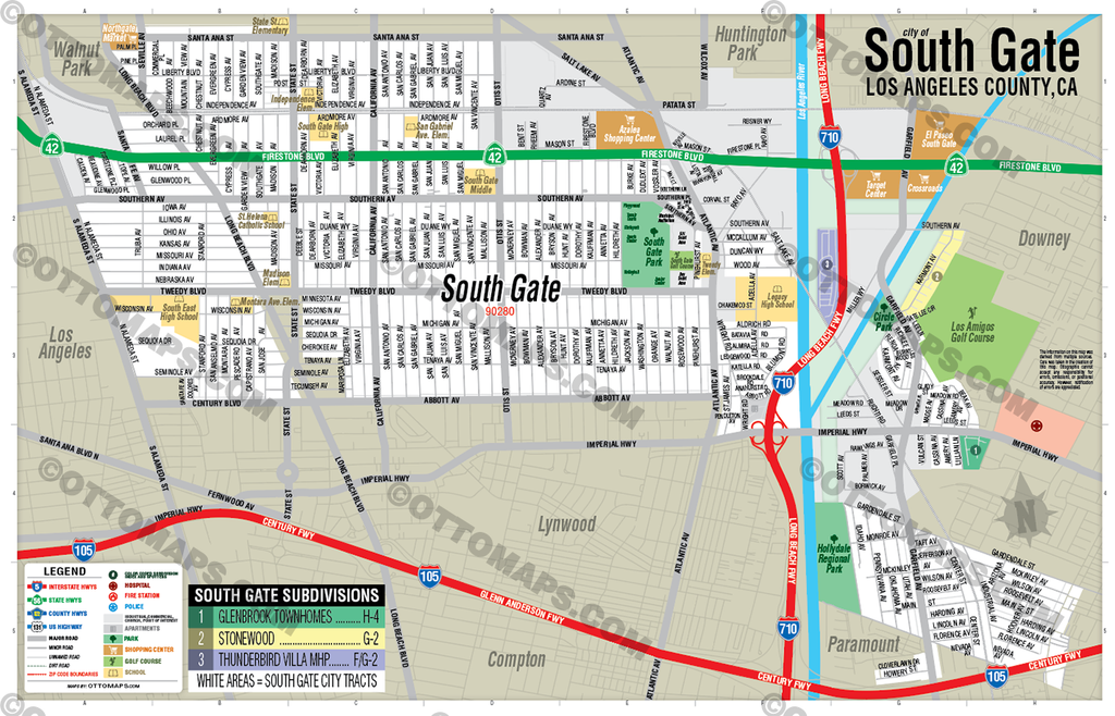 South Gate Map, Los Angeles County, CA - FILES - PDF and AI, editable ...