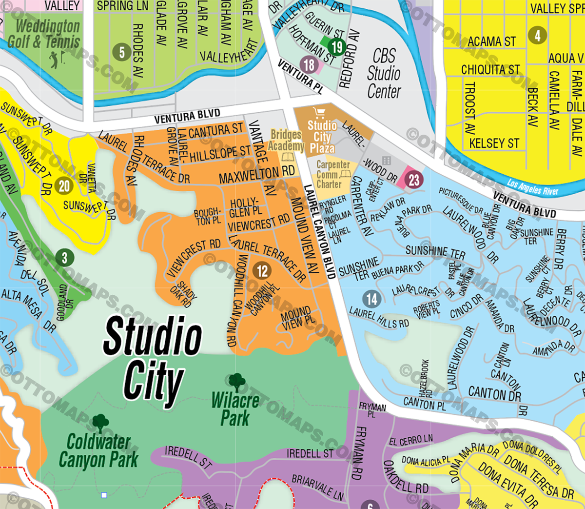 Studio City Map, Los Angeles County, CA - FILES - PDF and AI, editable ...