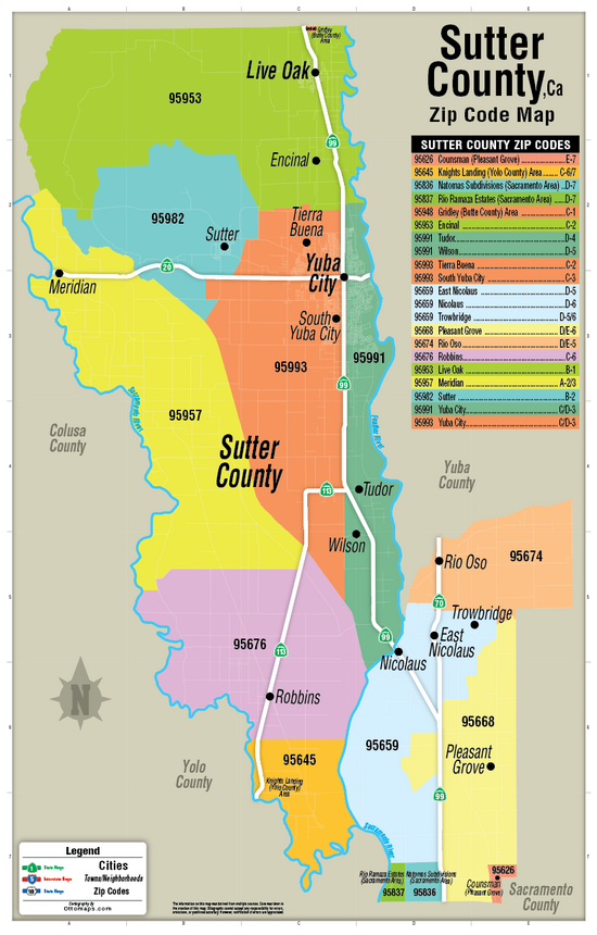 Sutter County Zip Code Map - POSTER PRINTS – Otto Maps