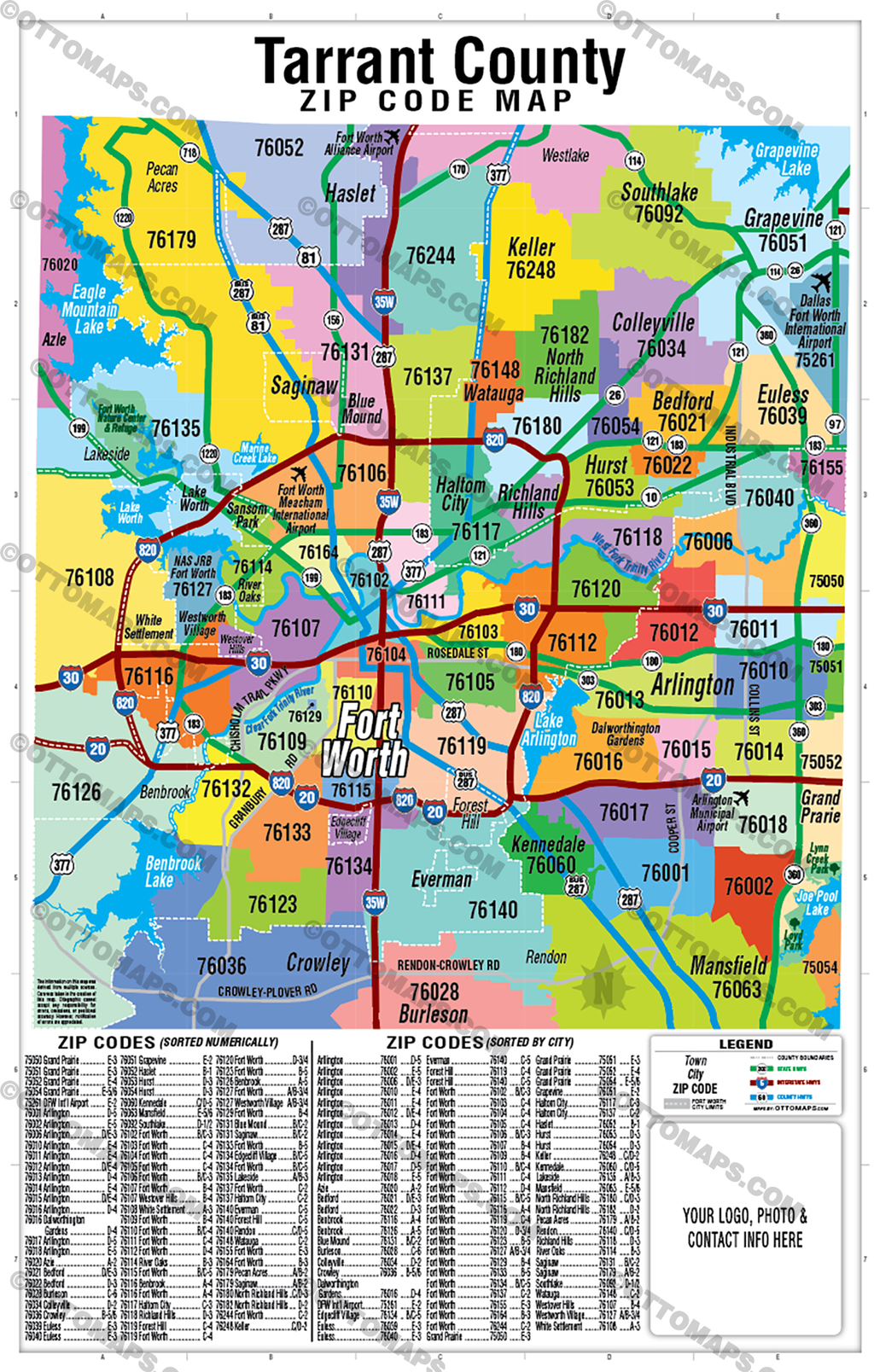 Tarrant County Zip Code Map Files Pdf And Ai Files Editable Vect 2574