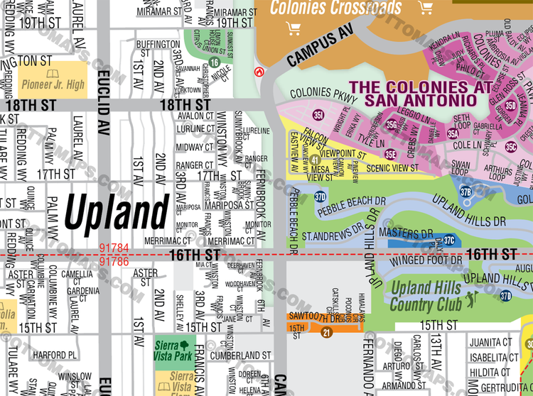 Upland Map, San Bernardino County, CA - FILES - PDF and AI, editable ...
