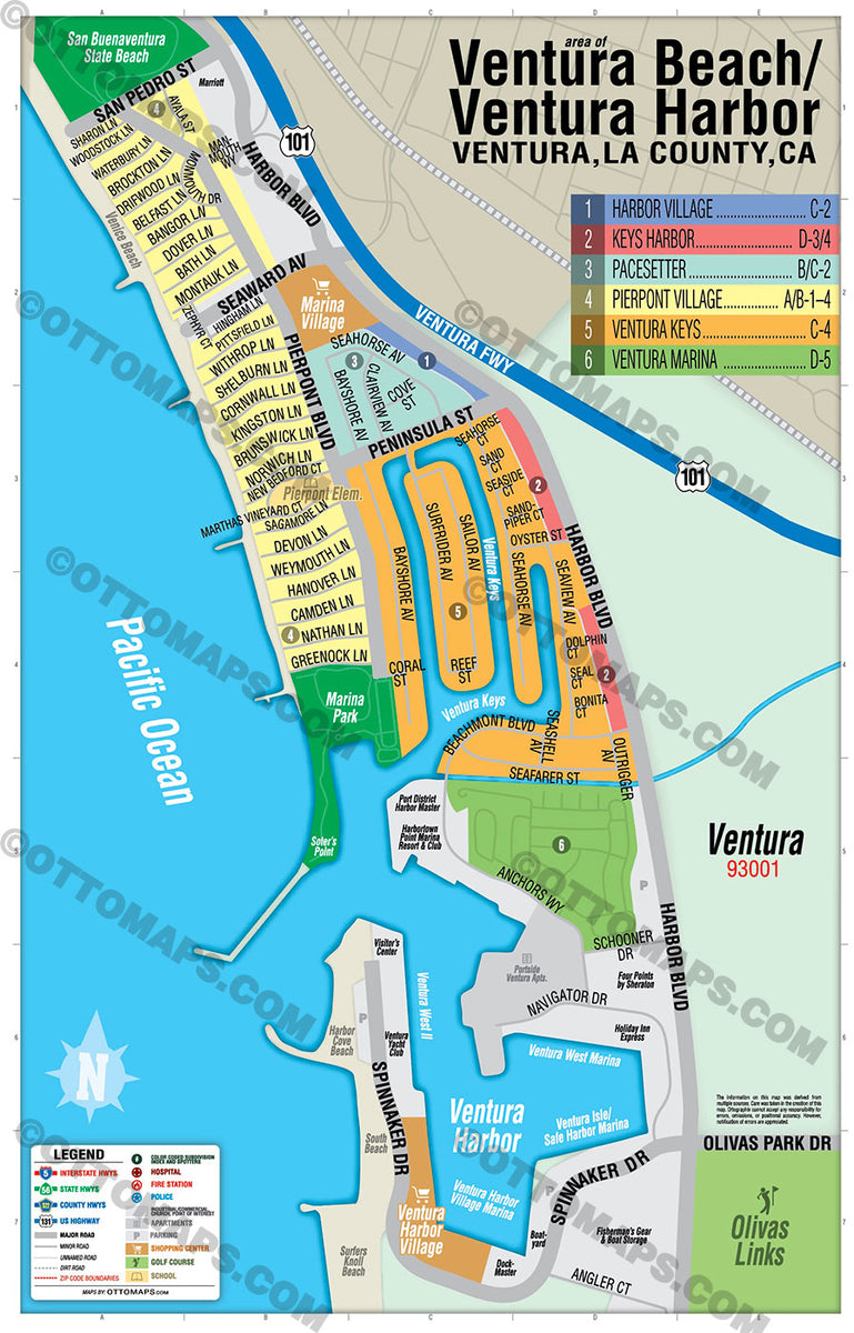 Ventura Beach / Ventura Harbor Map, Ventura, Los Angeles County, CA ...