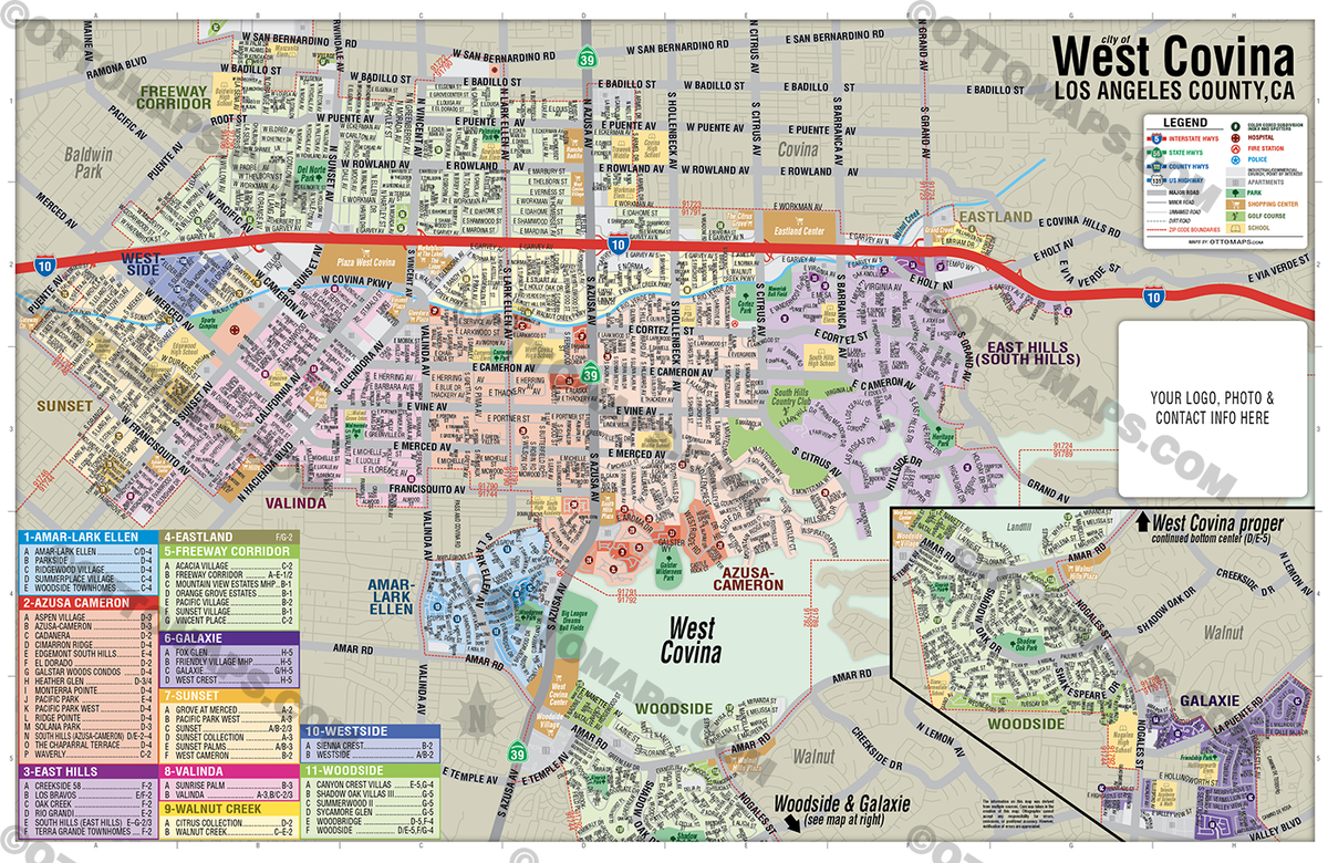 West Covina Map, Los Angeles County, CA - FILES - PDF and AI, editable ...