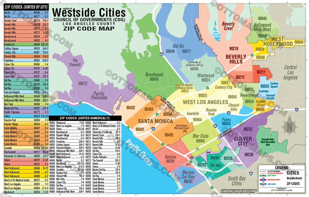 West Side Cities Zip Code Map, Los Angeles - FILES - PDF, AI, layered ...