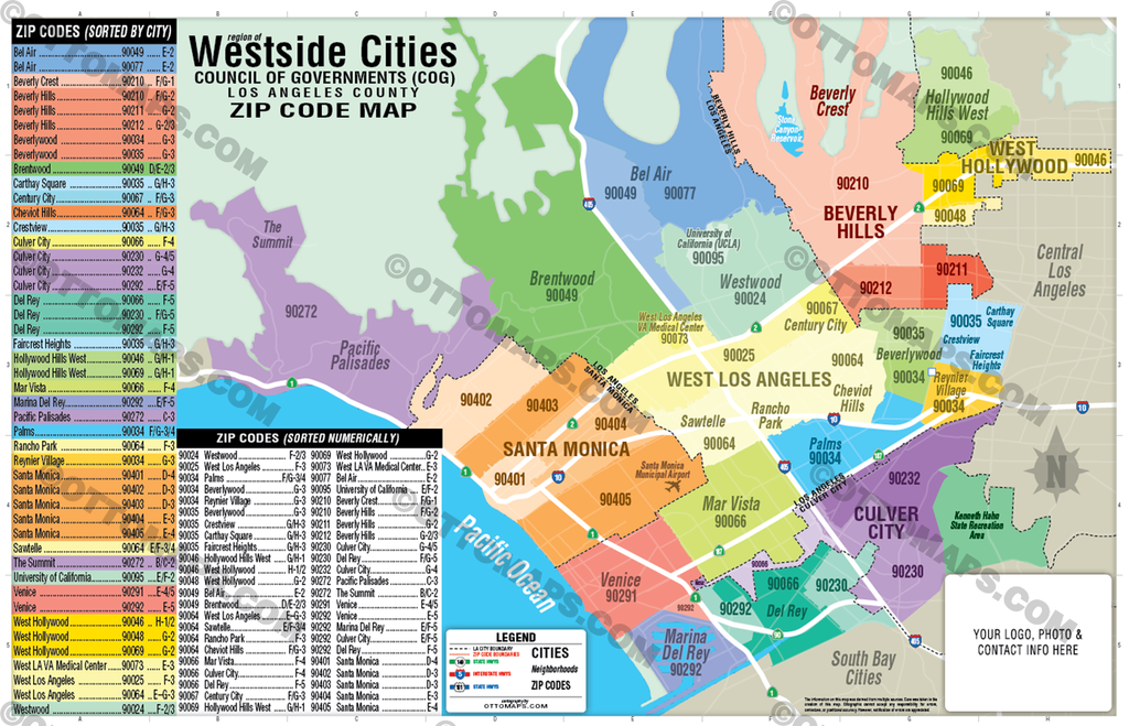 West Side Cities Zip Code Map, Los Angeles - FILES - PDF, AI, layered ...