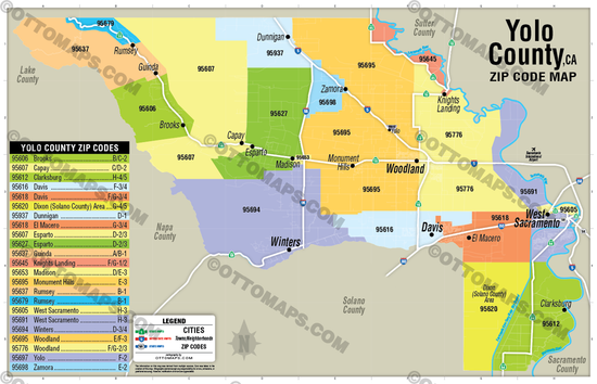 Yolo County Zip Code Map - POSTER PRINTS – Otto Maps