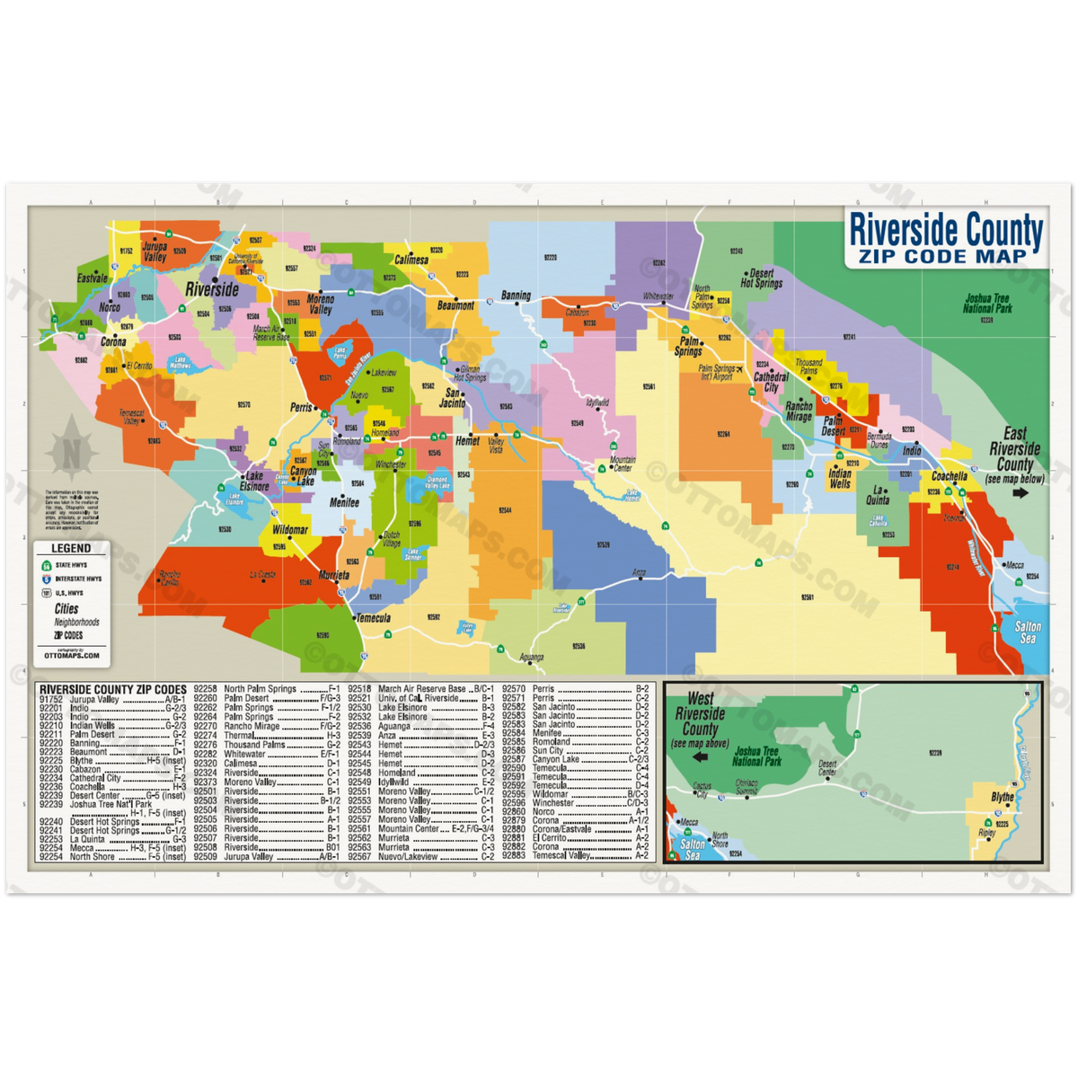 Riverside County Zip Code Map (Zip Codes Colorized) - POSTER PRINTS ...