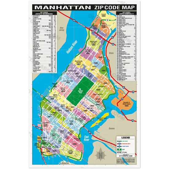 Manhattan Zip Code Map (Zip Codes colorized) - POSTER PRINTS – Otto Maps