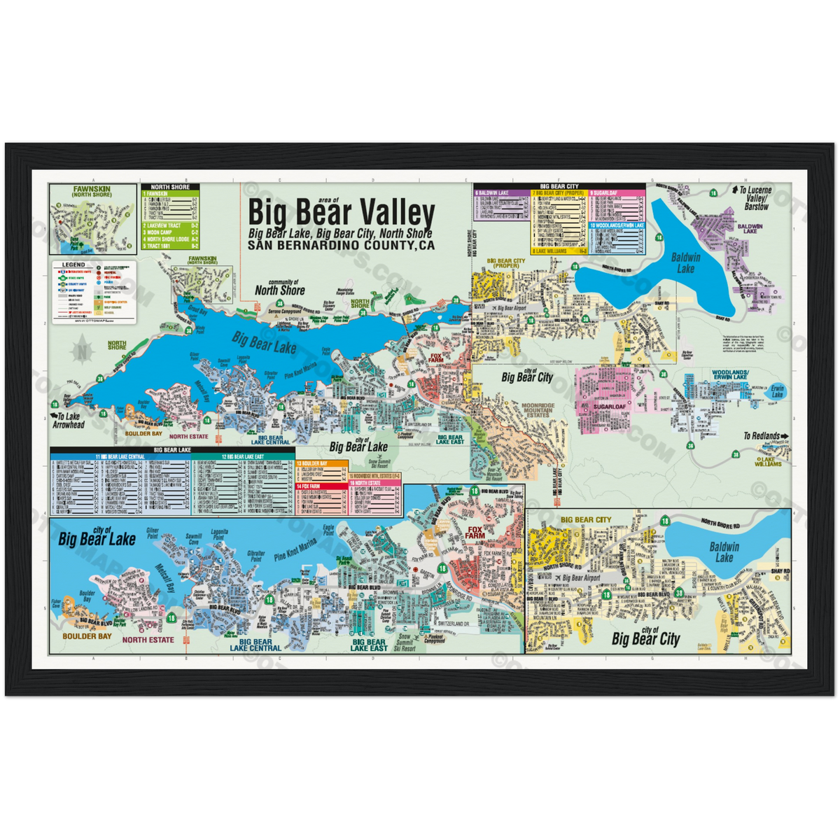 Big Bear Valley Map, San Bernardino County, CA - POSTER PRINTS – Otto Maps