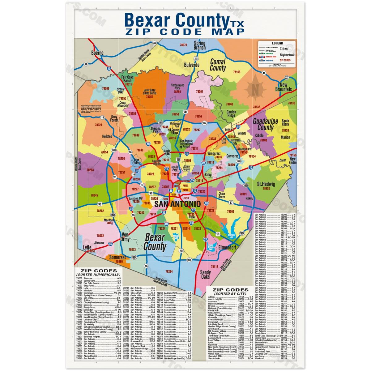 Bexar County Zip Code Map - POSTER PRINTS – Otto Maps