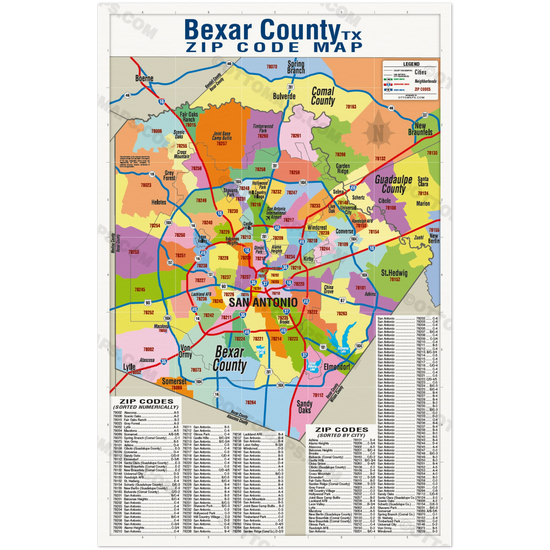 Bexar County Zip Code Map - POSTER PRINTS – Otto Maps