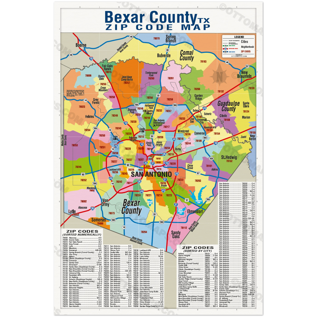 Bexar County Zip Code Map - POSTER PRINTS – Otto Maps