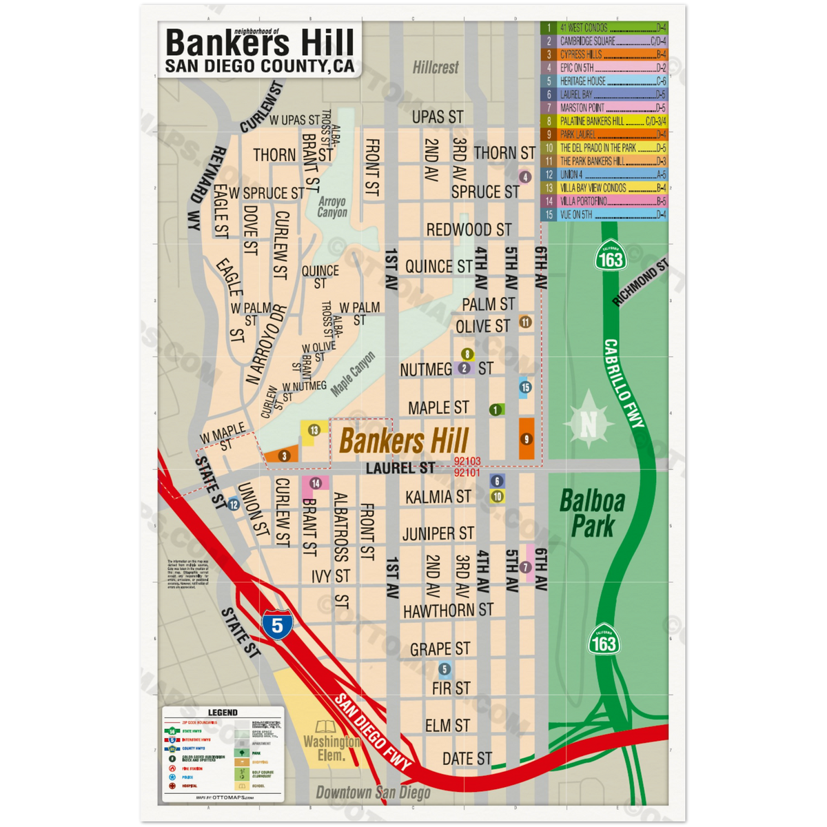 Bankers Hill Map, San Diego, CA - POSTER PRINTS – Otto Maps