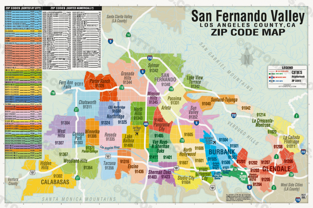 San Fernando Valley Zip Code Map - POSTER PRINTS – Otto Maps