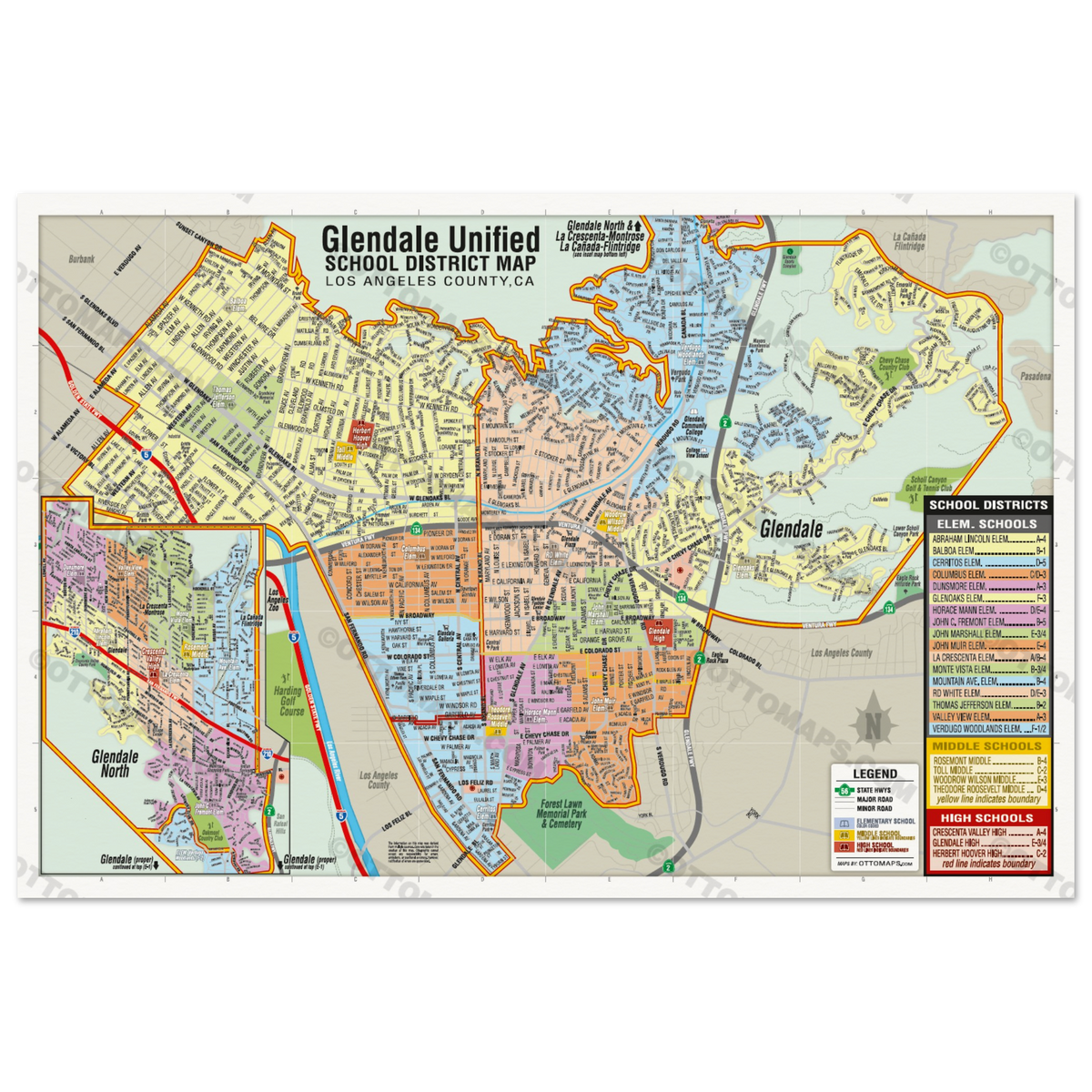 Glendale Unified School District Map - Los Angeles County, CA - POSTER ...