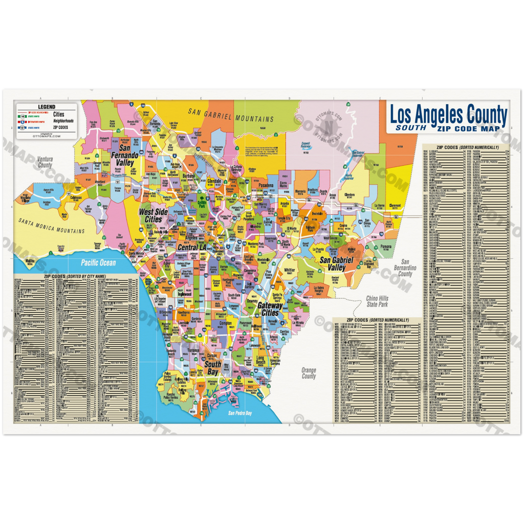 Los Angeles Zip Code Map - SOUTH (Zip Codes Colored) - POSTER PRINTS ...