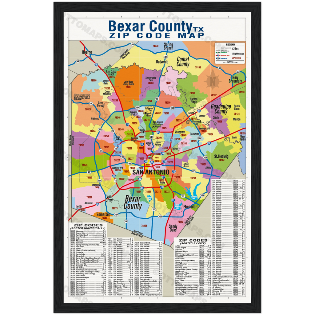 Bexar County Zip Code Map - POSTER PRINTS – Otto Maps