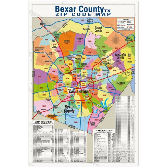 Bexar County Zip Code Map - POSTER PRINTS – Otto Maps