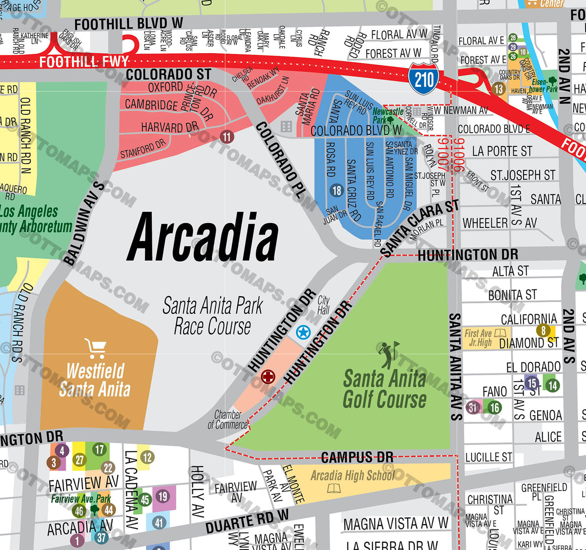Arcadia Map, Los Angeles County, CA - FILES - PDF and AI, editable, ve ...