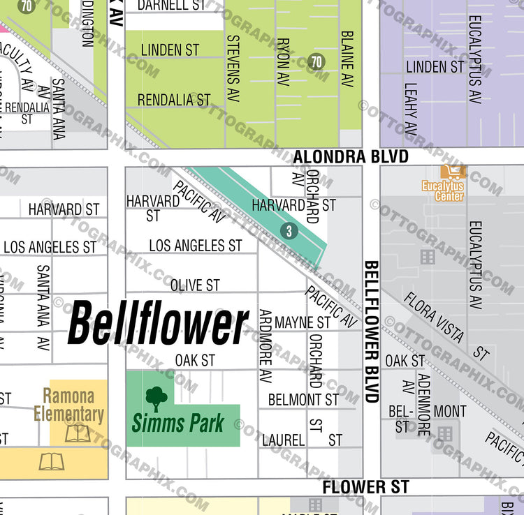 Bellflower Map, Los Angeles County, CA - FILES - PDF and AI, editable ...