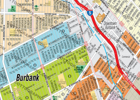 Burbank Map, Los Angeles County, CA - FILES - PDF and AI, editable, ve ...